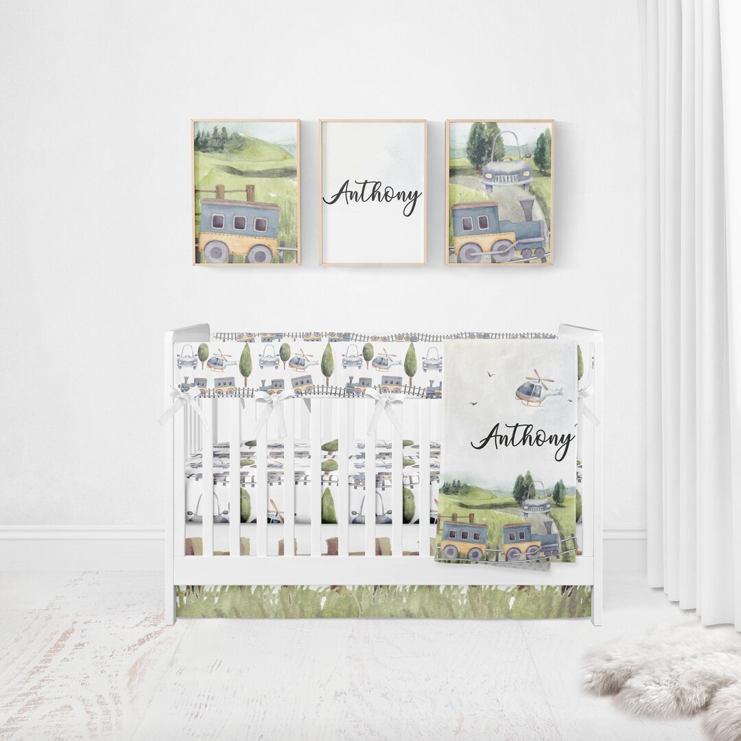 Personalized Train Crib Bedding Set: Organic Cotton Baby Boy Nursery - Etsy