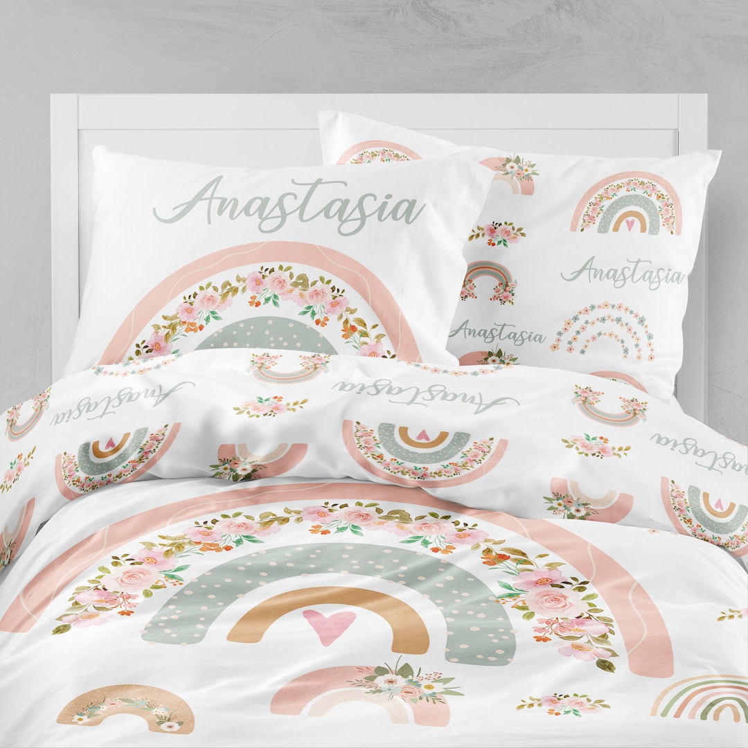 Custom Rainbow Bedding Set, Boho Rainbow Bedding Twin Duvet Set, Queen ...
