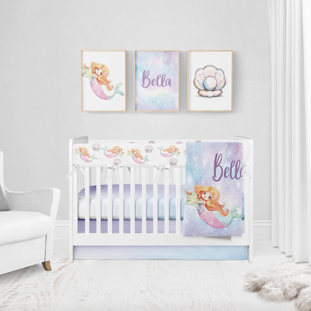 Mermaid Crib Bedding Set, Crib Bedding Set Girl, Mermaid Nursery, Teal ...