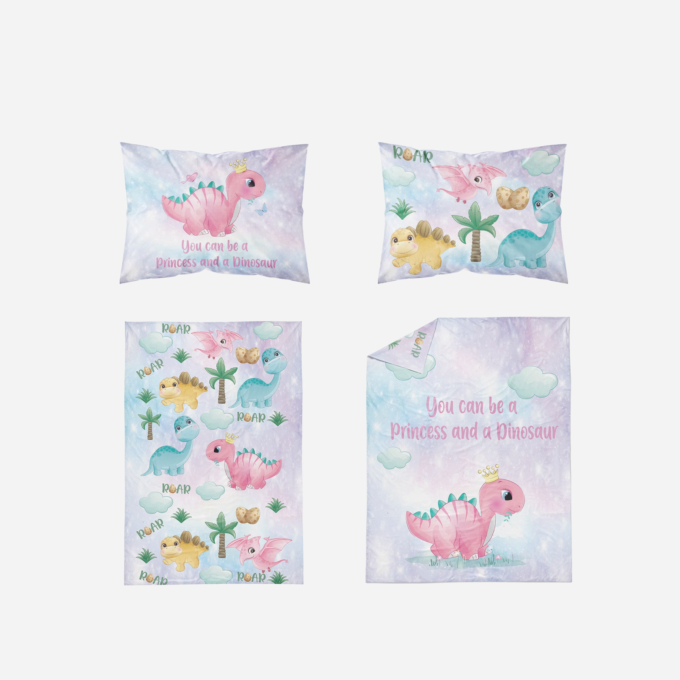 Dinosaur Twin Bedding Set Girl Twin Bedding Set Dino Girl - Etsy