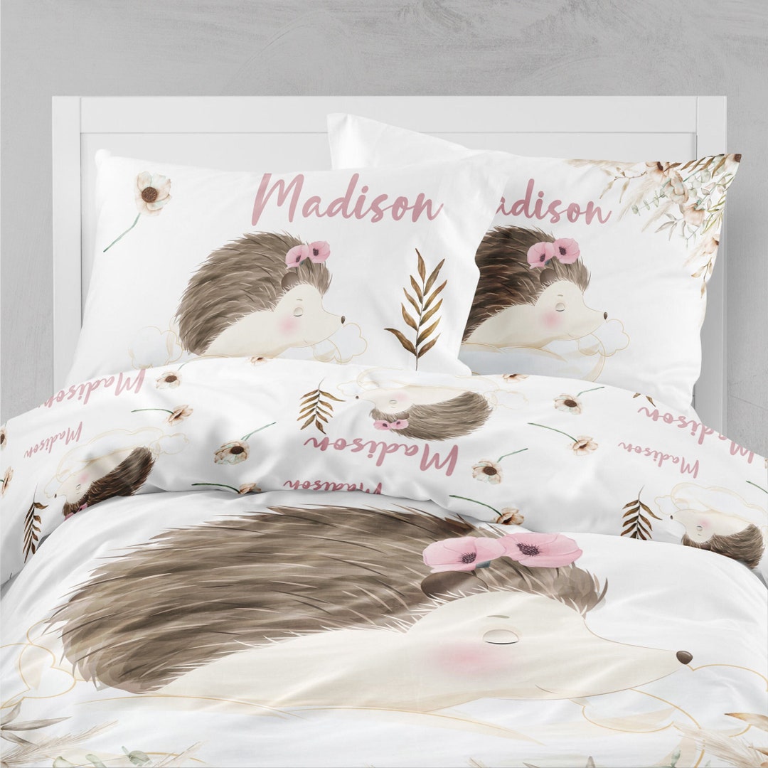 Personalized Hedgehog Bedding Set, Woodland Duvet Cover, Girl Bedding ...