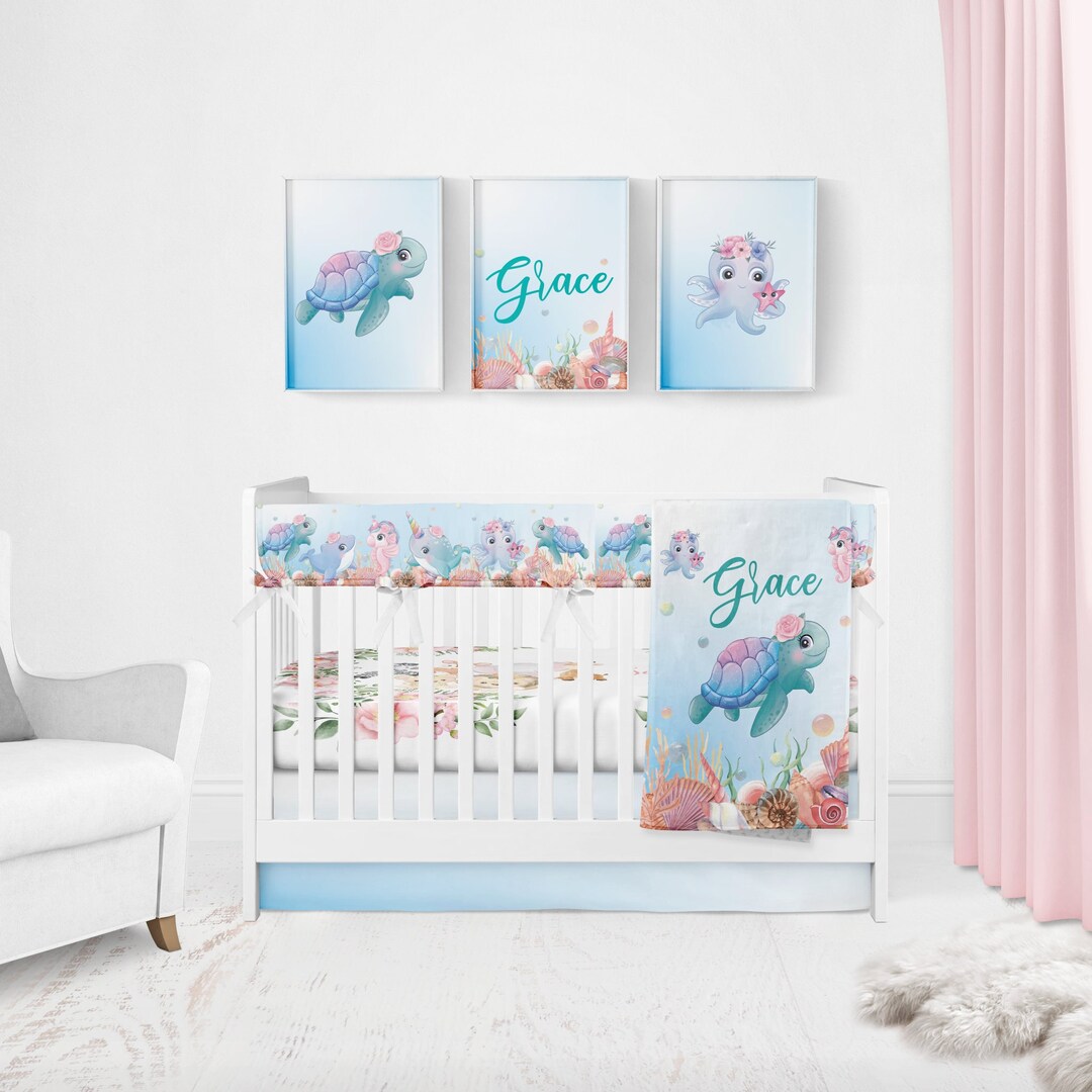 Sea Turtle Girl Organic Girl Nursery Bedding, Sea Turtle Crib Bedding ...