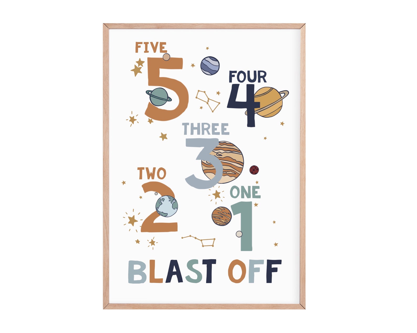 Space themed number print 54321 blast off space poster | Etsy