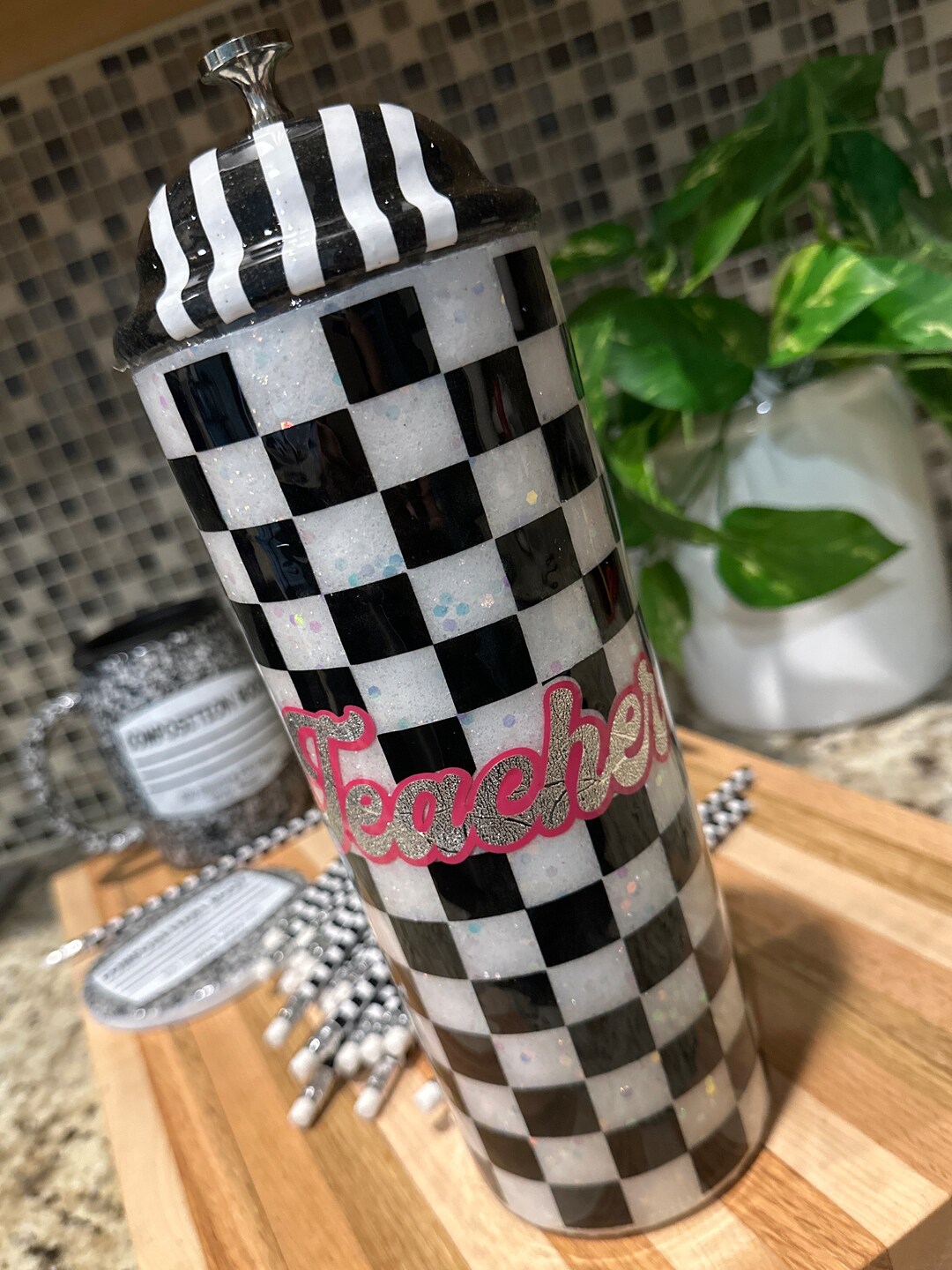 Checkered Pencil Dispenser, Pencil Holder, Teacher Gift, Pen Holder ...