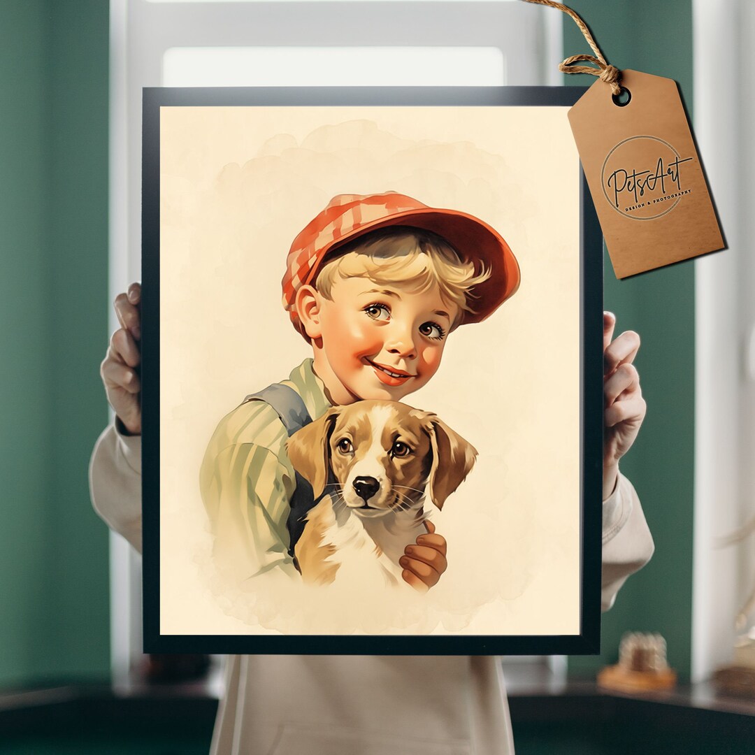 Boy and Dog Artwork Digital Download Printable Wall Art Dog Lovers ...