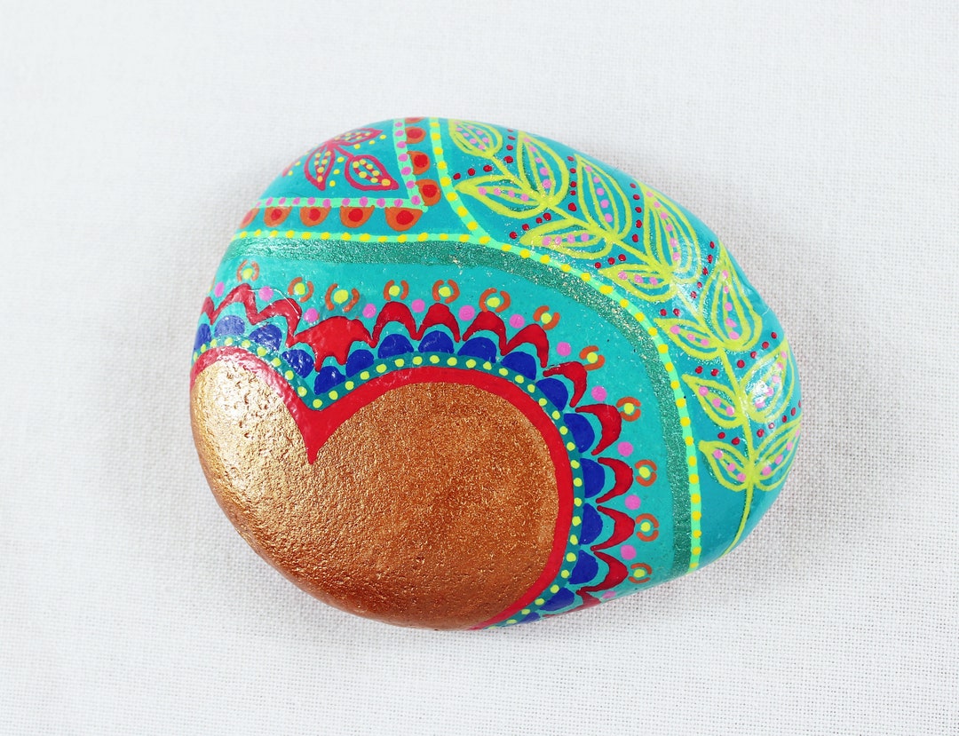Painted Stone FLOWER TREE Lucky Stone Turquoise Gift Boho-style ...