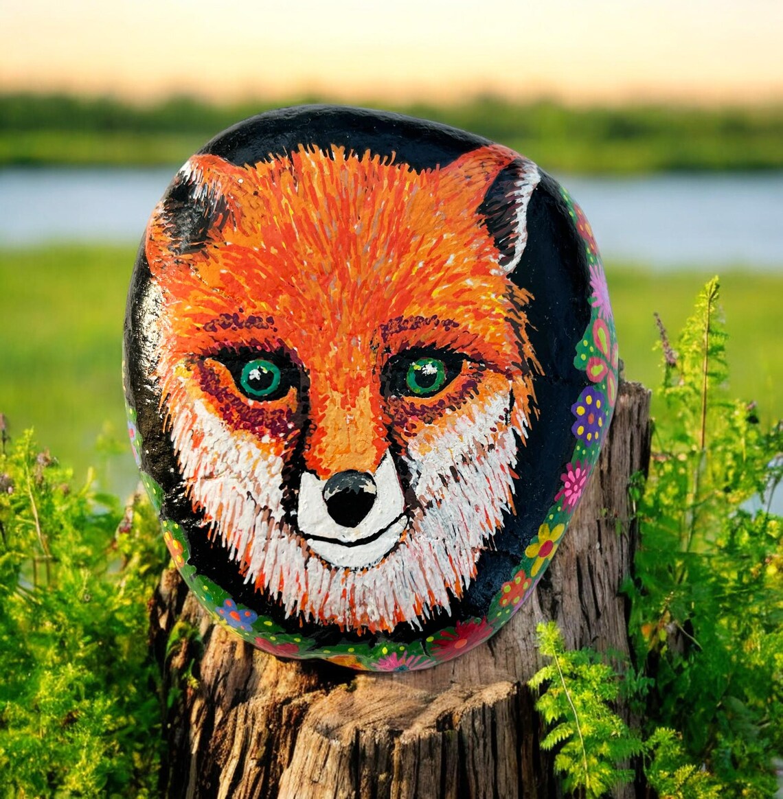 Stone Painted FOX | Painted Pebble | Paperweight | Painted Stone ...