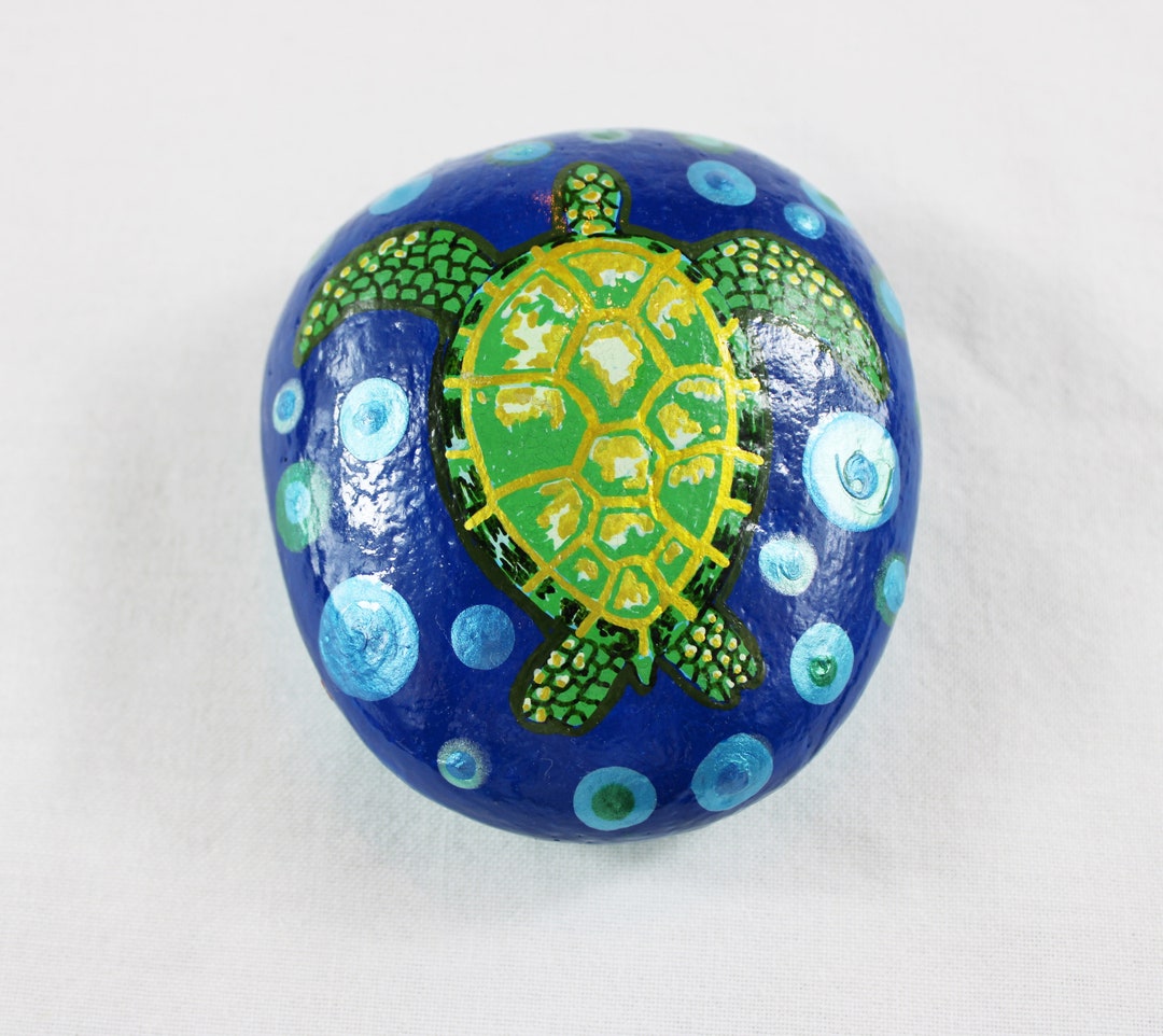 Painted Stone TURTLE GOLD Lucky Stone Gift Boho-style Paperweight ...