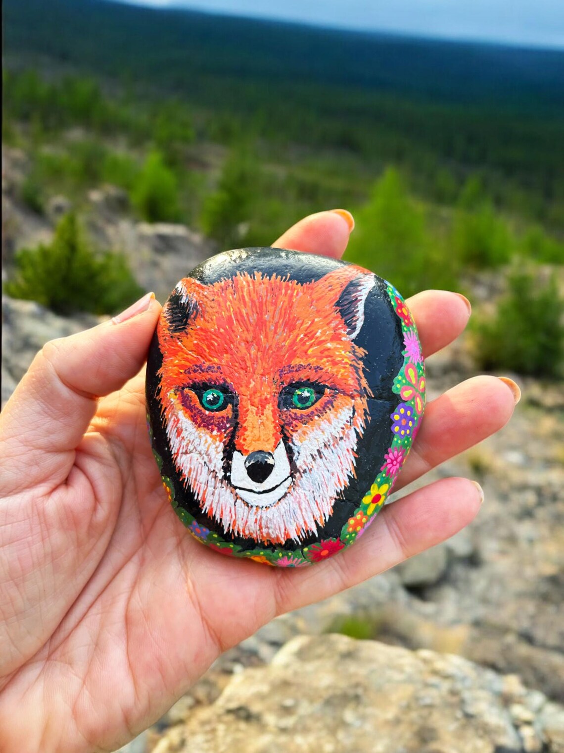 Stone Painted FOX | Painted Pebble | Paperweight | Painted Stone ...