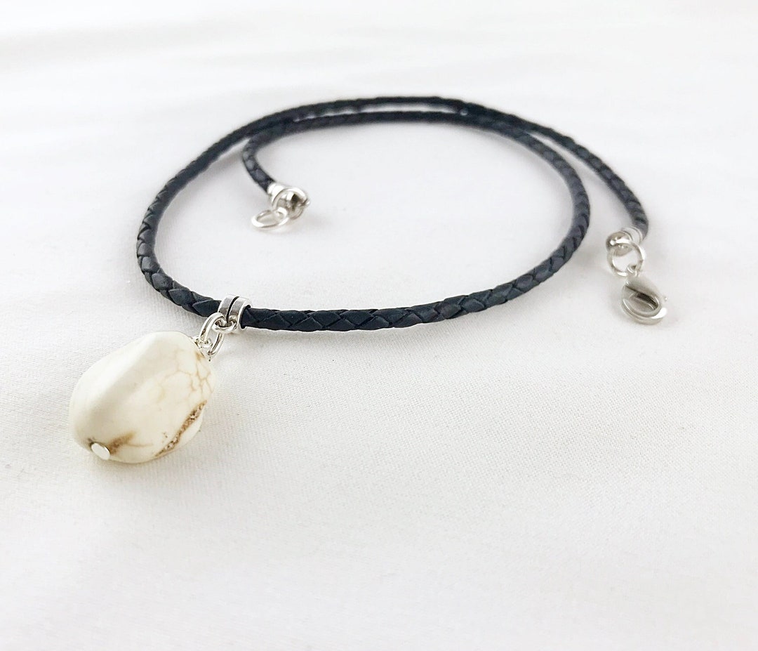 Men's Necklace Leather Necklace Boho Style Pendant Made of White ...