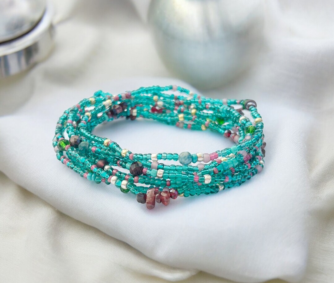 Boho Style Wrap Bracelet WANDERVOGEL | Bracelet Women | Silver Petrol Violet With Garnet and ...