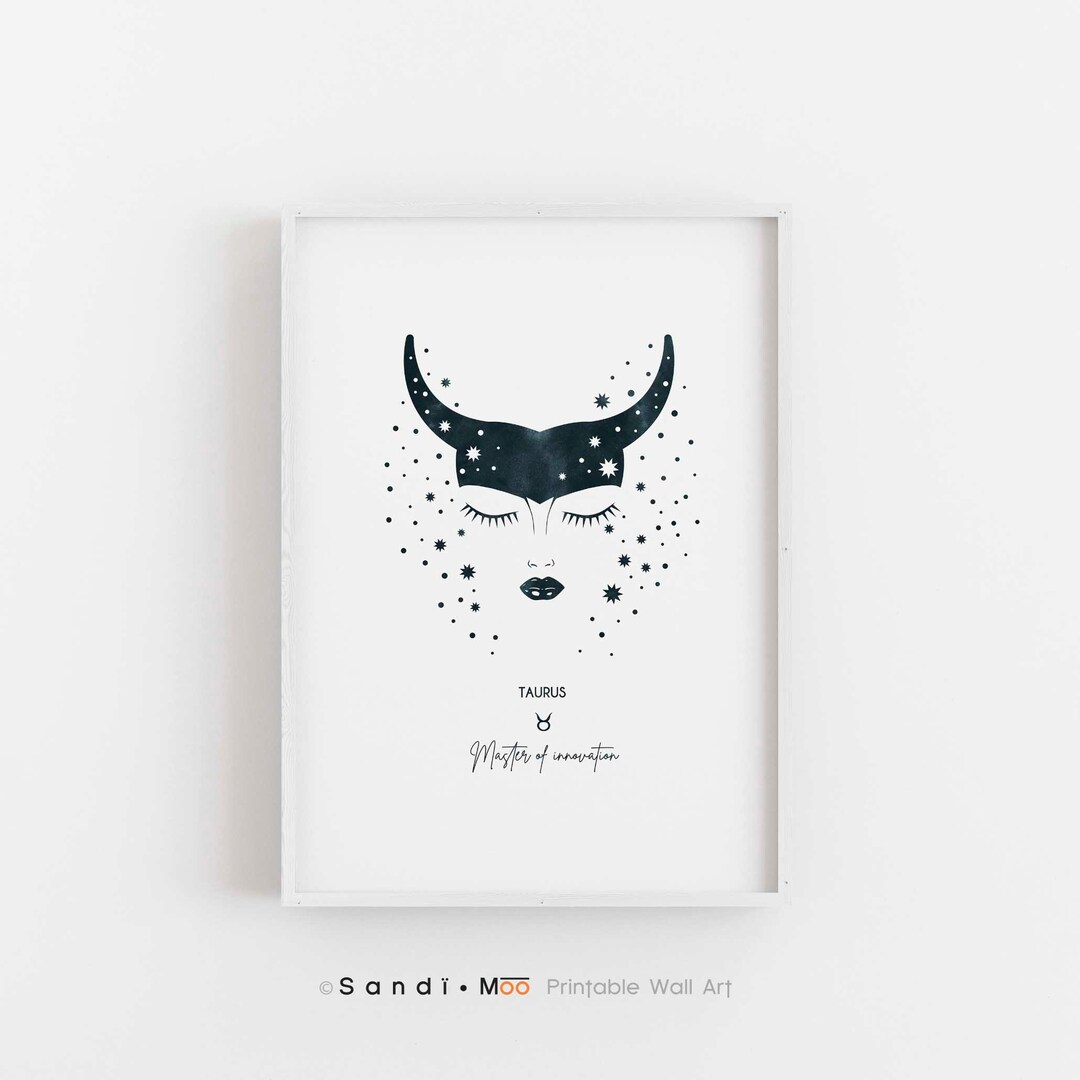 Female TAURUS Zodiac Sign Printable Wall Art, Taurus Girl Horoscope ...