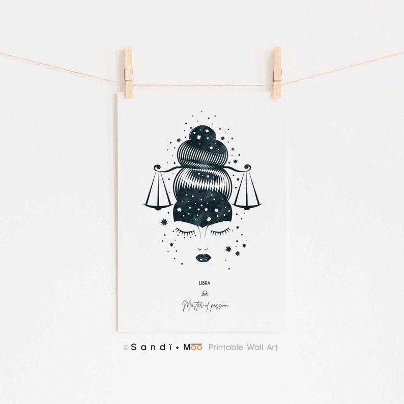 Female LIBRA Zodiac Sign Print, Star Sign Printable Poster, Libra Woman ...