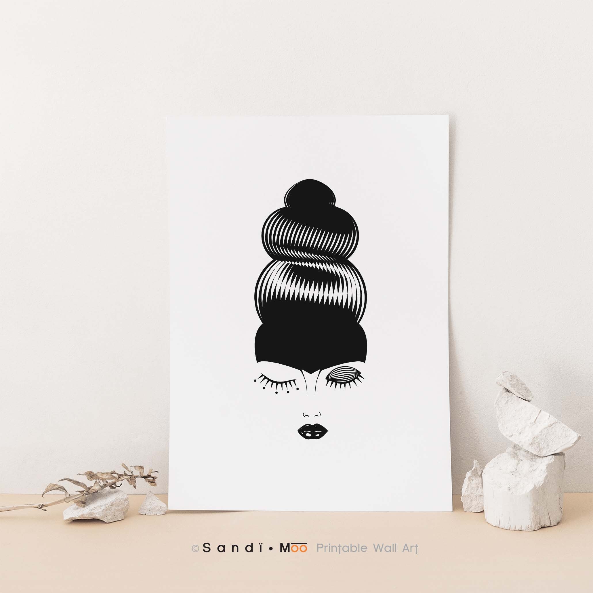 Black & White Woman Print Female Printable Wall Art Modern - Etsy