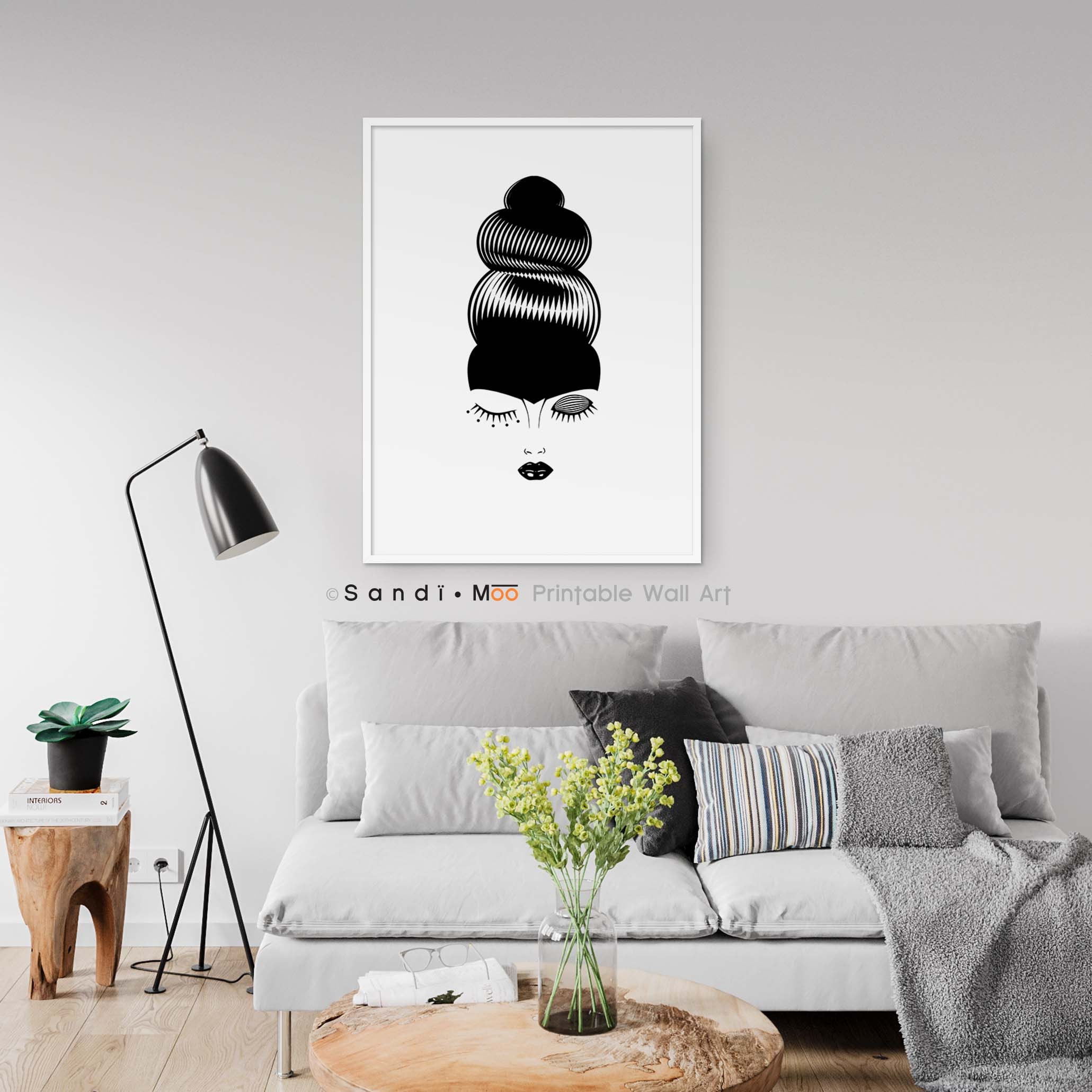 Black & White Woman Print Female Printable Wall Art Modern - Etsy