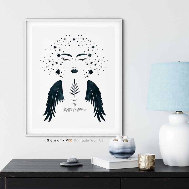 Female VIRGO Zodiac Sign Print, Star Sign Printable Wall Art Decor ...