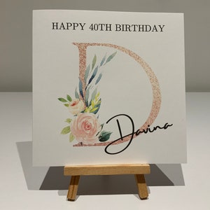 Monogram Personalised 40th Birthday Card, Female Birthday Card, Rose ...