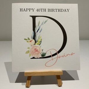 Monogram Personalised 40th Birthday Card, Female Birthday Card, Floral ...