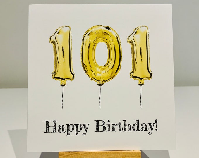 101st Birthday Card, Birthday Card, Milestone Age Birthday Card, 101 - Etsy