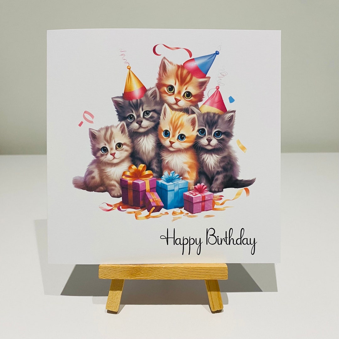 Cat Birthday Card, Happy Birthday, Cat Lover Birthday Card, Cute Cats ...