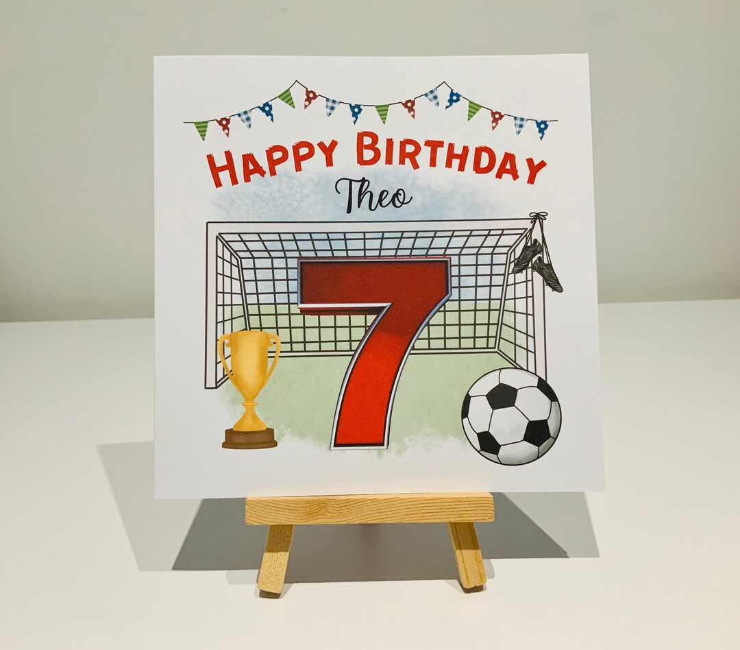 Boys 7th Birthday Card, Personalised Boy 7th Birthday Card, Football, 7 ...