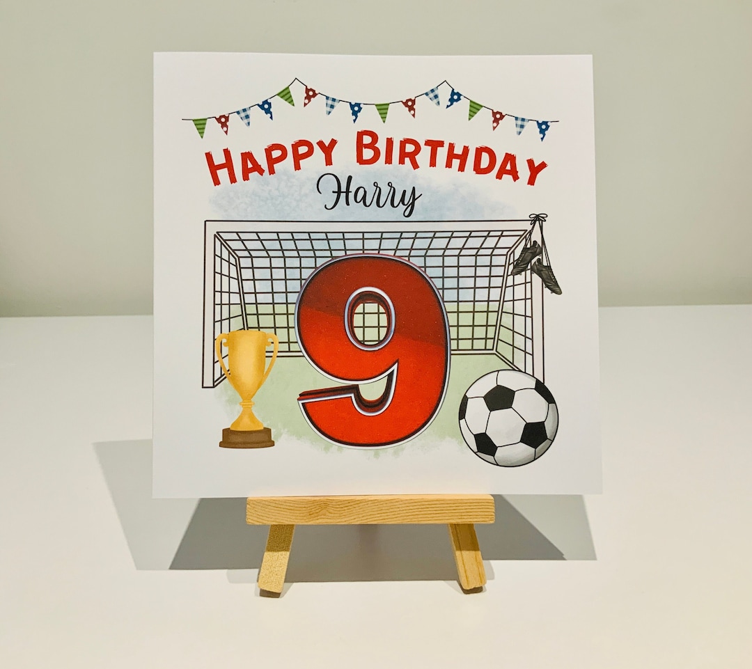 Boys 9th Birthday Card, Personalised Boy 9th Birthday Card, Football, 9 ...