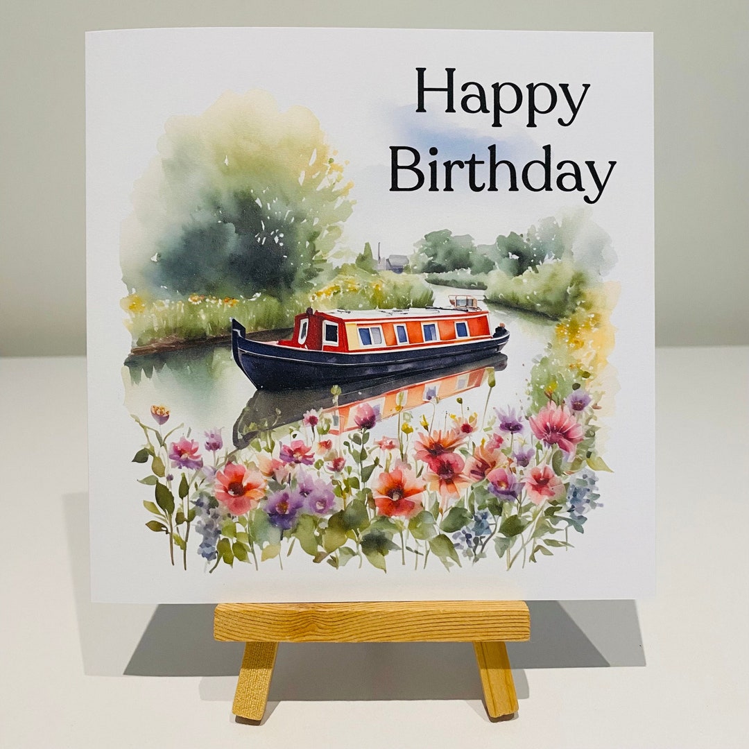 Birthday Card, Canal Boat Birthday Card, Canal Birthday Card, Long Boat ...