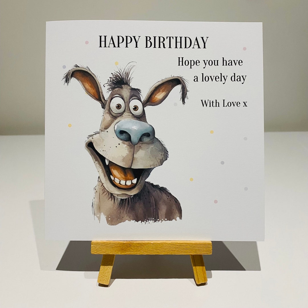 Birthday Card, Cute Donkey Birthday Card, Happy Birthday, Funny ...