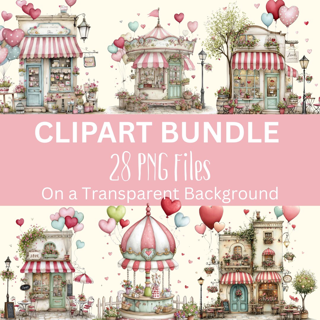 Cute Valentine Shop Clipart Bundle, Cute Shop Png, 28 Png Images ...