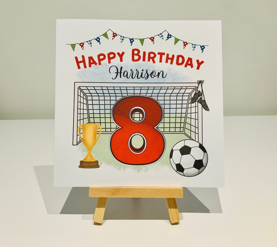 Boys 8th Birthday Card, Personalised Boy 8th Birthday Card, Football, 8 ...