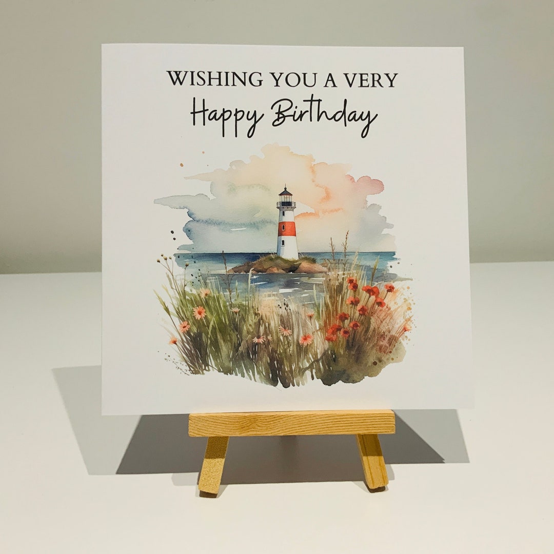 Birthday Card, Lighthouse Birthday Card, Landscape Scene Birthday Card ...