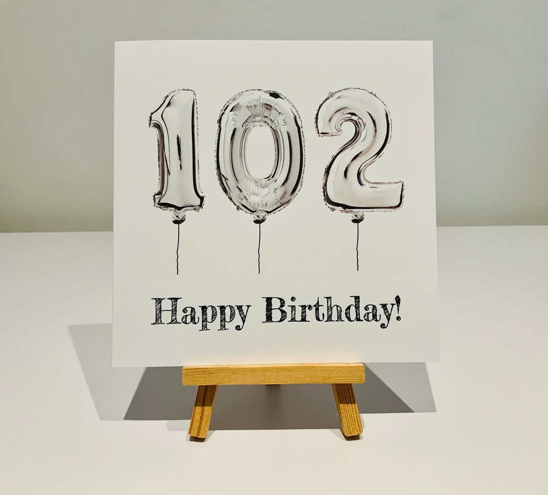 102nd Birthday Card, Birthday Card, Milestone Age Birthday Card, 102 ...