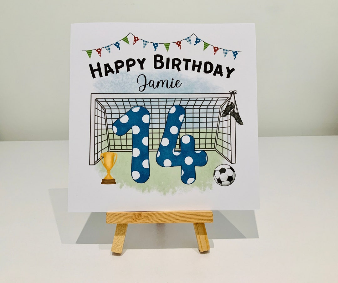 Boys 14th Birthday Card, Personalised Boy 14th Birthday Card, Football ...