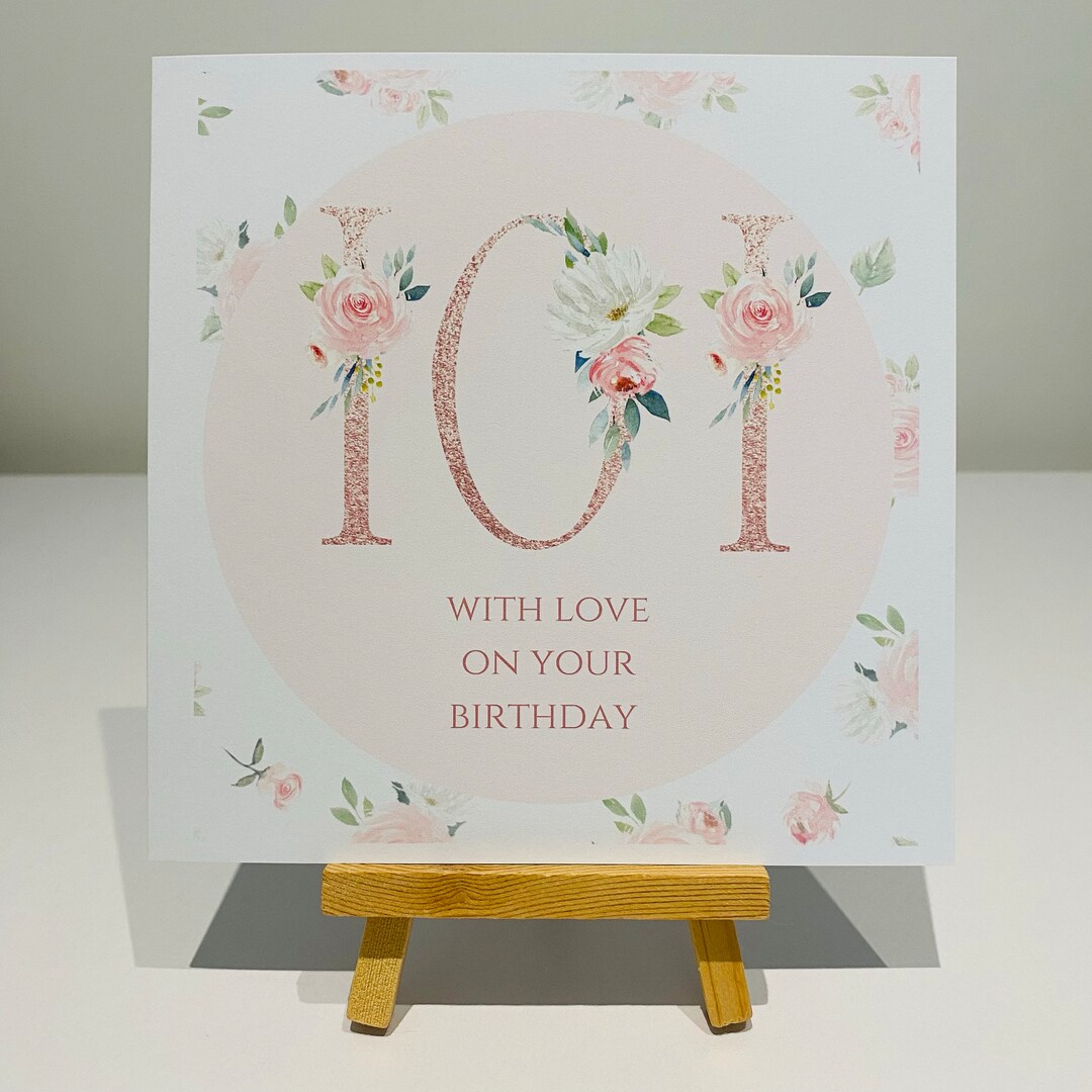 101st Birthday Card, Female Birthday Card, Rose Gold Floral, Milestone ...