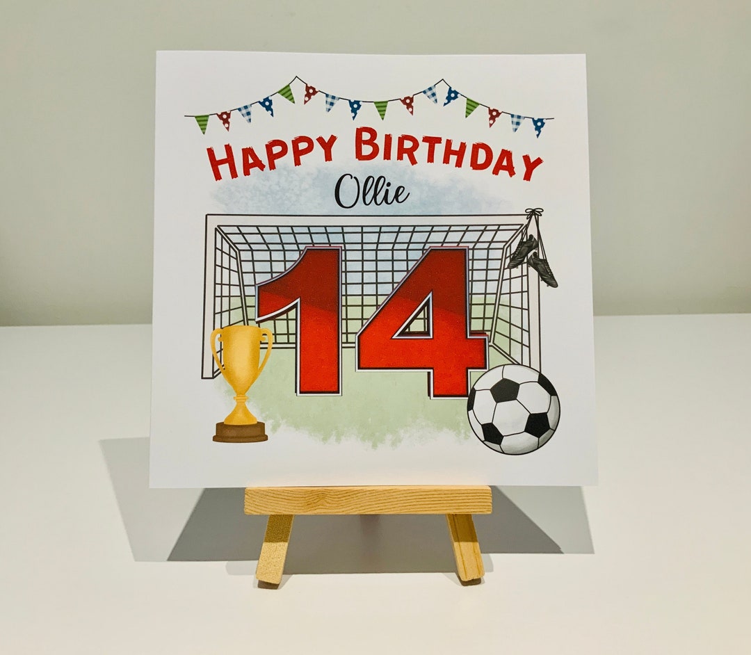 Boys 14th Birthday Card, Personalised Boy 14th Birthday Card, Football ...