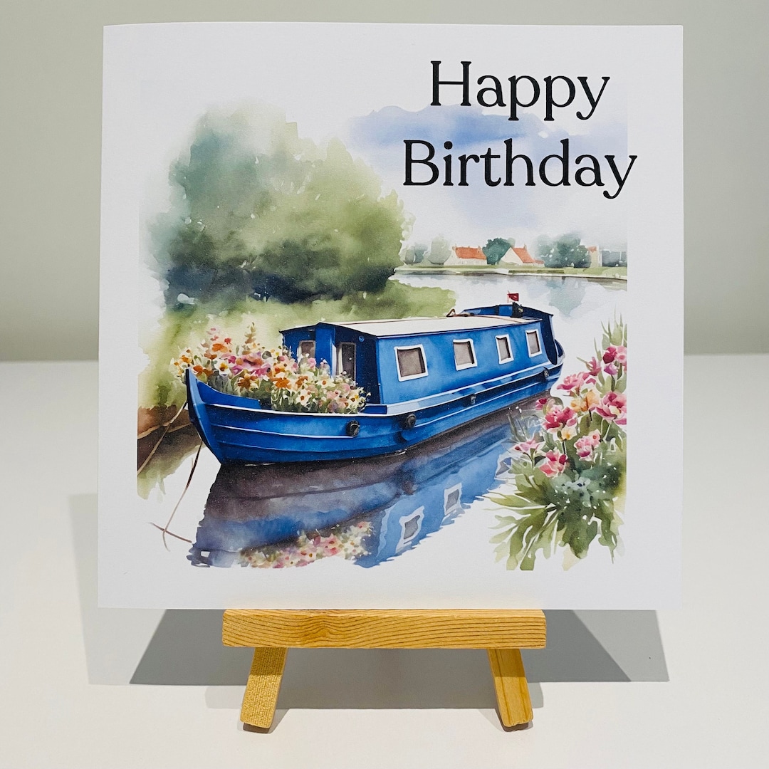 Birthday Card, Canal Boat Birthday Card, Canal Birthday Card, Long Boat ...