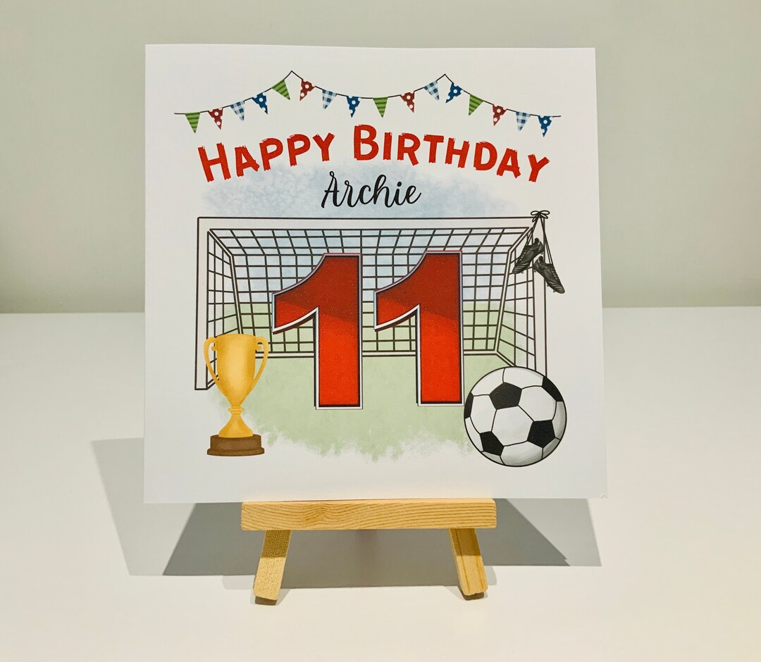 Boys 11th Birthday Card, Personalised Boy 11th Birthday Card, Football ...