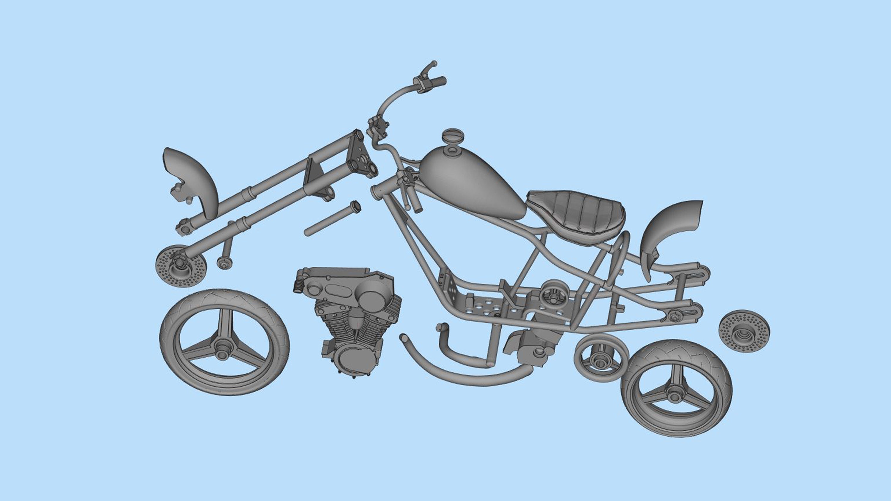 Chopper Motorcycle 3D Model for Printing,stl File, Ready for 3D Print ...