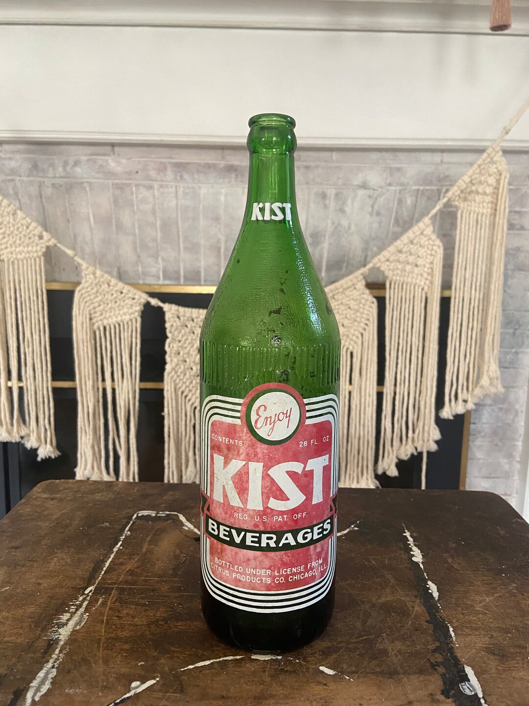 Vintage Large Green Kist Glass Bottle - Etsy