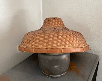Large Vintage Conical Hat Handmade Asian Bamboo Sun Rice Oriental ...