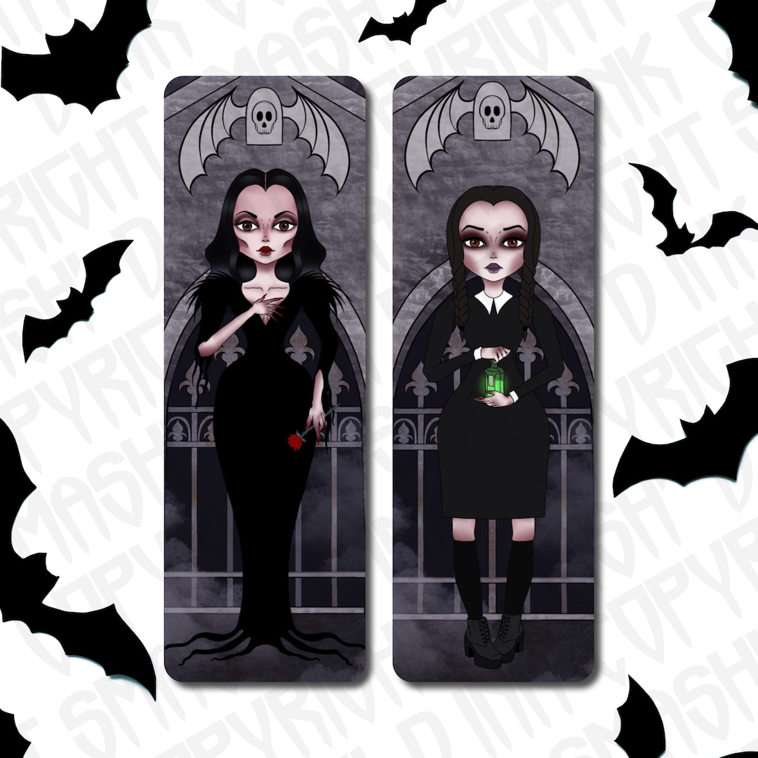 Morticia & Wednesday Addams Bookmarks Addams Family Bookmark Spooky ...