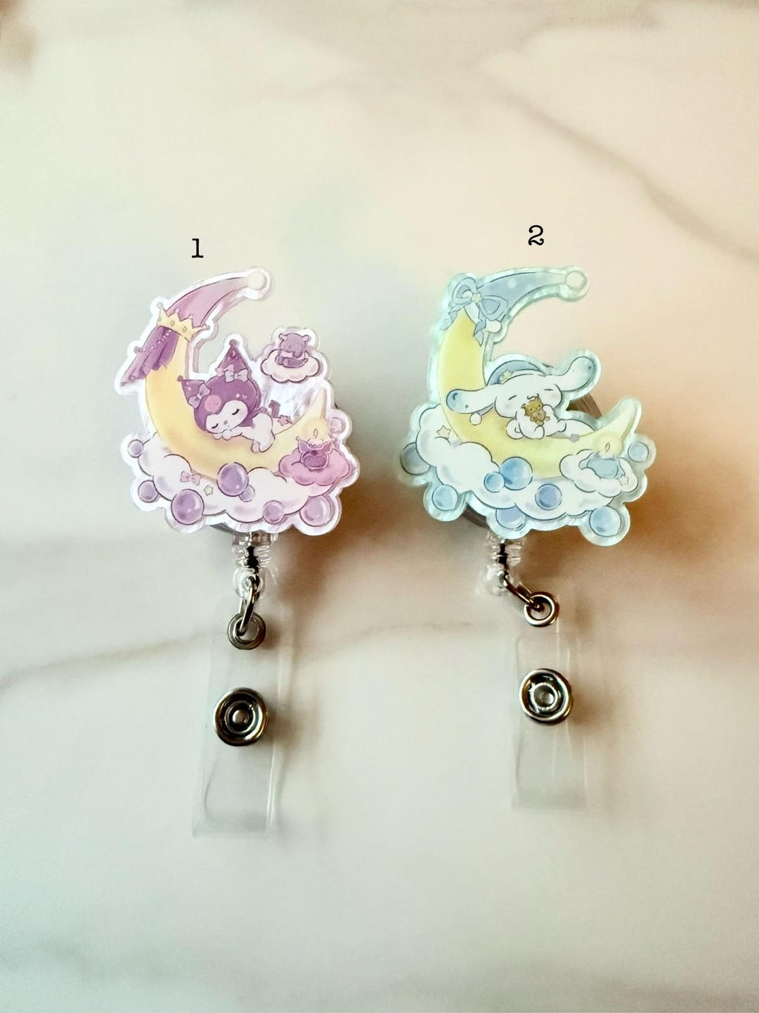 Kawaii Holographic Moon Retractable Acrylic Badge Reel - Etsy