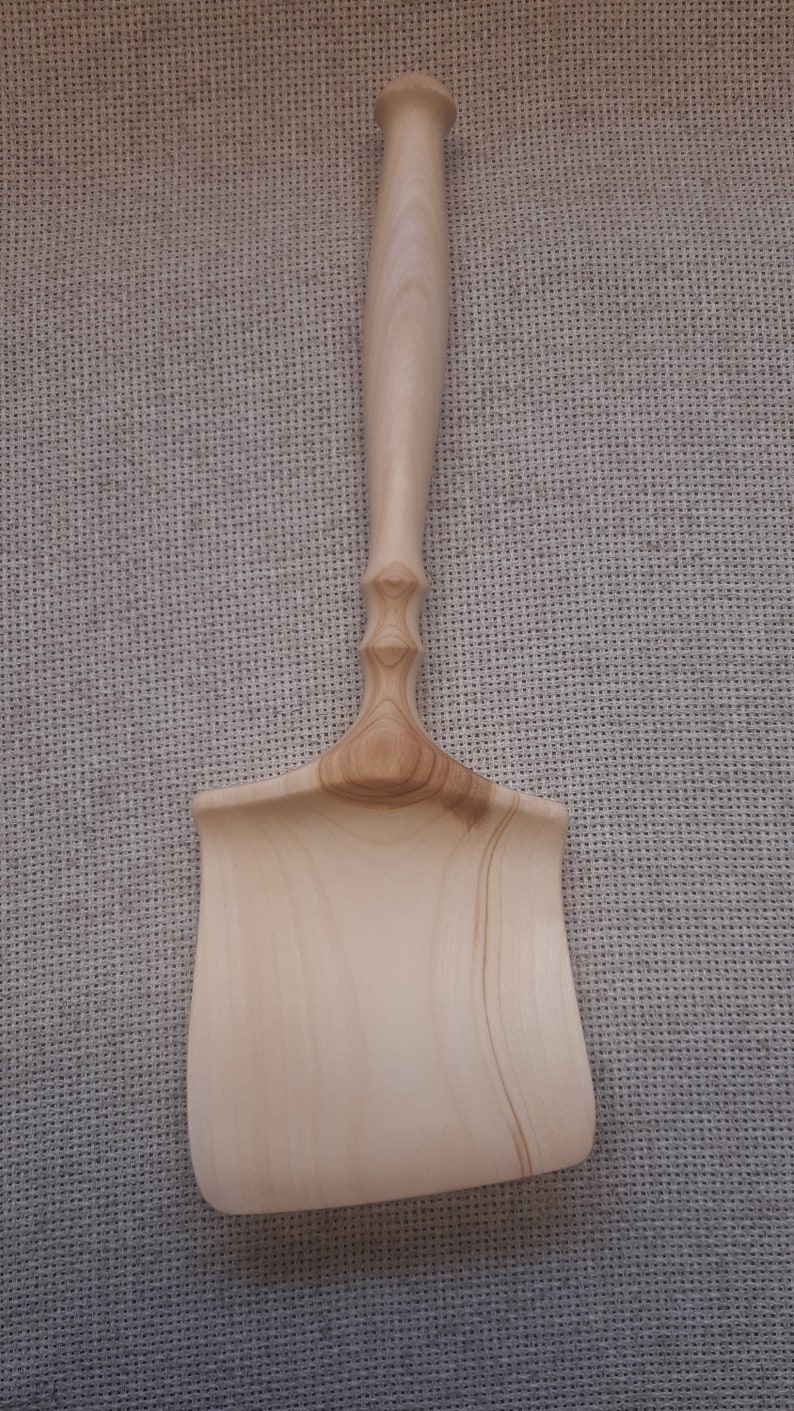 Wide Wood Turned Cherry Spatula, Round Handle Handmade Wood Spatula ...