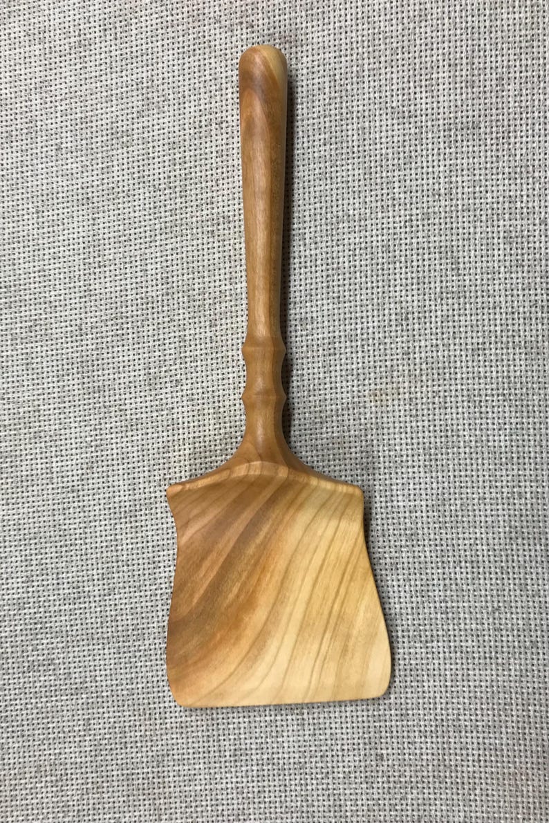 Wide Wood Turned Cherry Spatula, Round Handle Handmade Wood Spatula ...