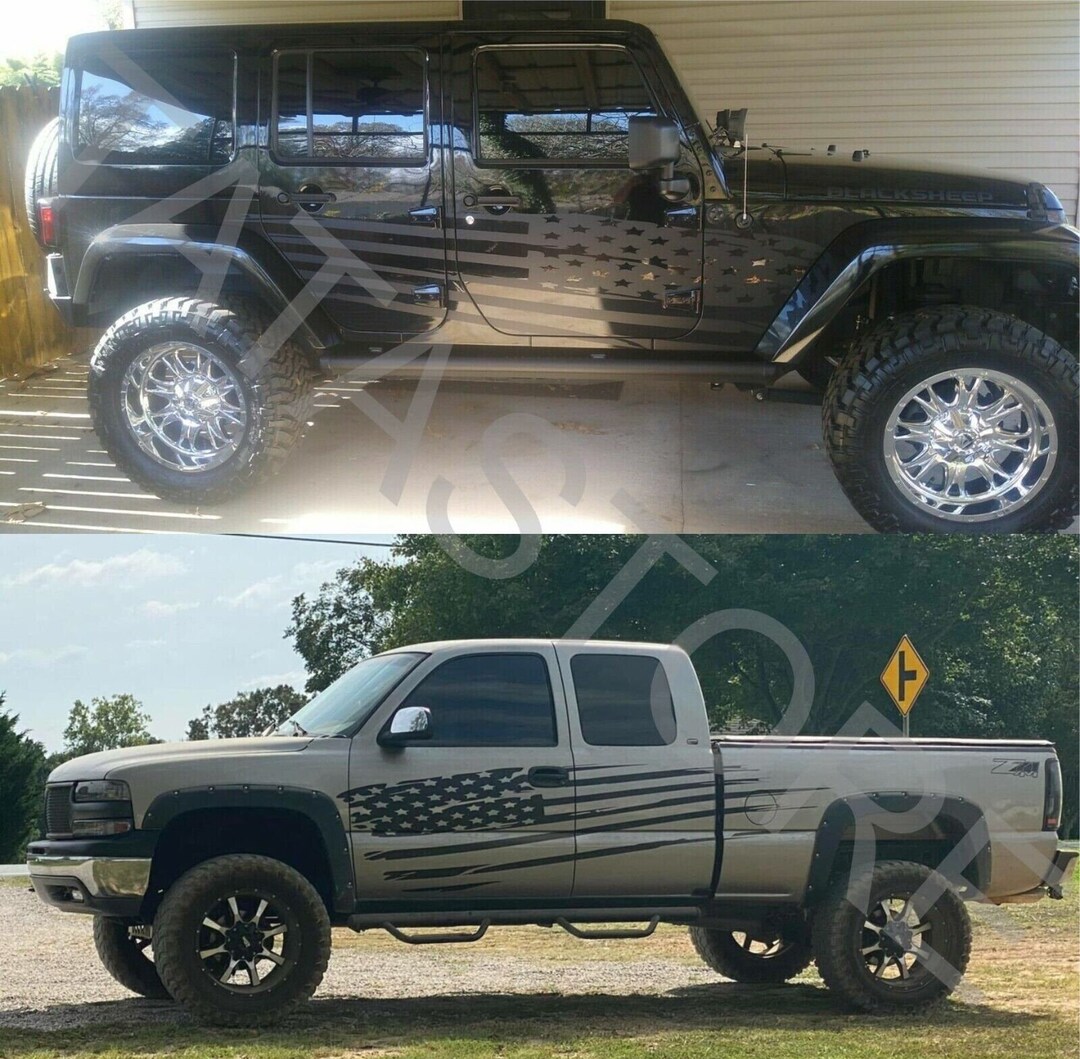 AMERICAN FLAG Graphics, Pair for Left and Right Side for Car, Truck ...