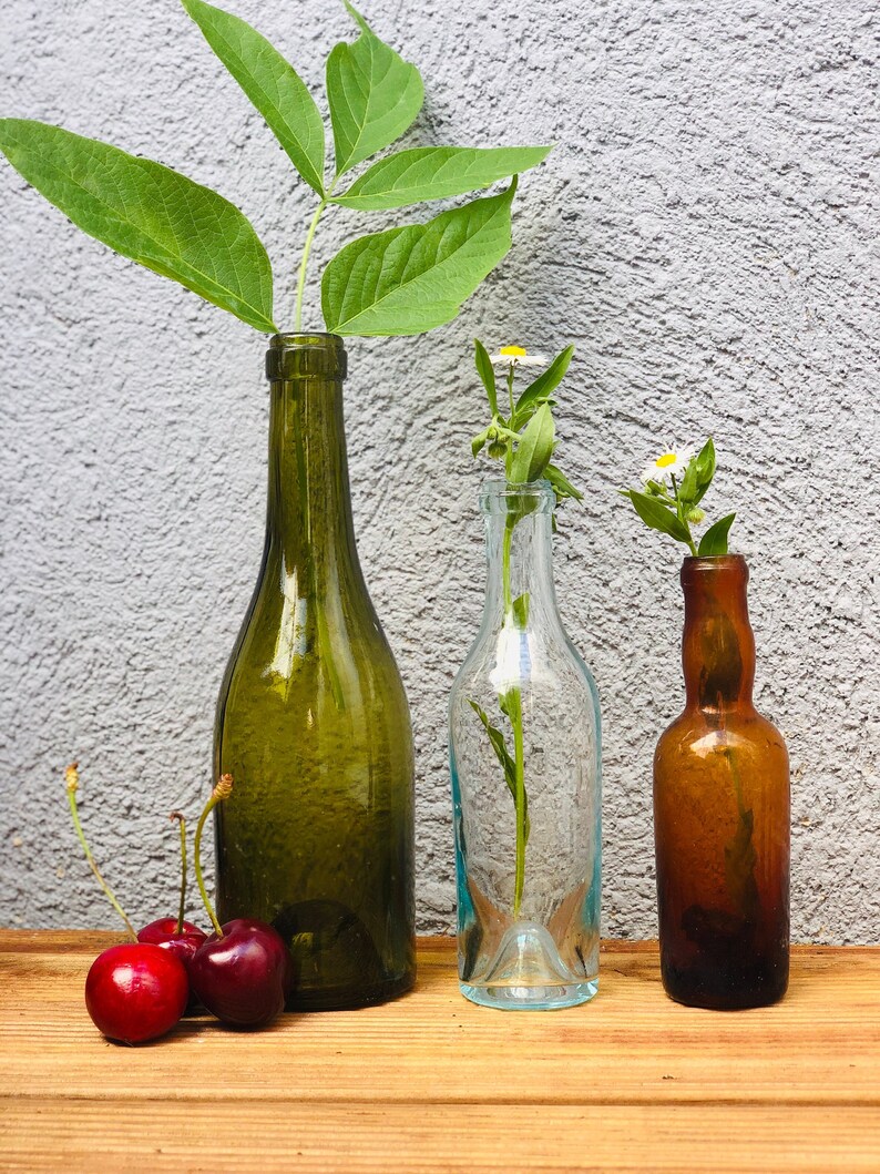 Vintage Small Bottle Collection Set of 3 Mini Vase Pharmacy Gift Parfum ...