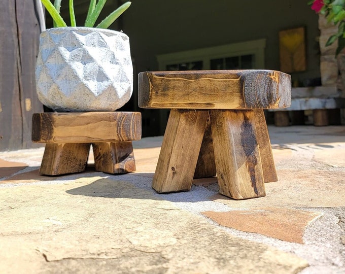 2 Mini Tabletop Solid Wood Rustic Plant Stand / Riser / Farmhouse Decor ...
