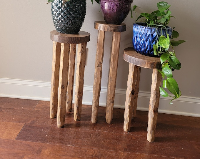 Interchangeable Plant Stands, Rustic Solid Wood Handmade Plant Stools ...