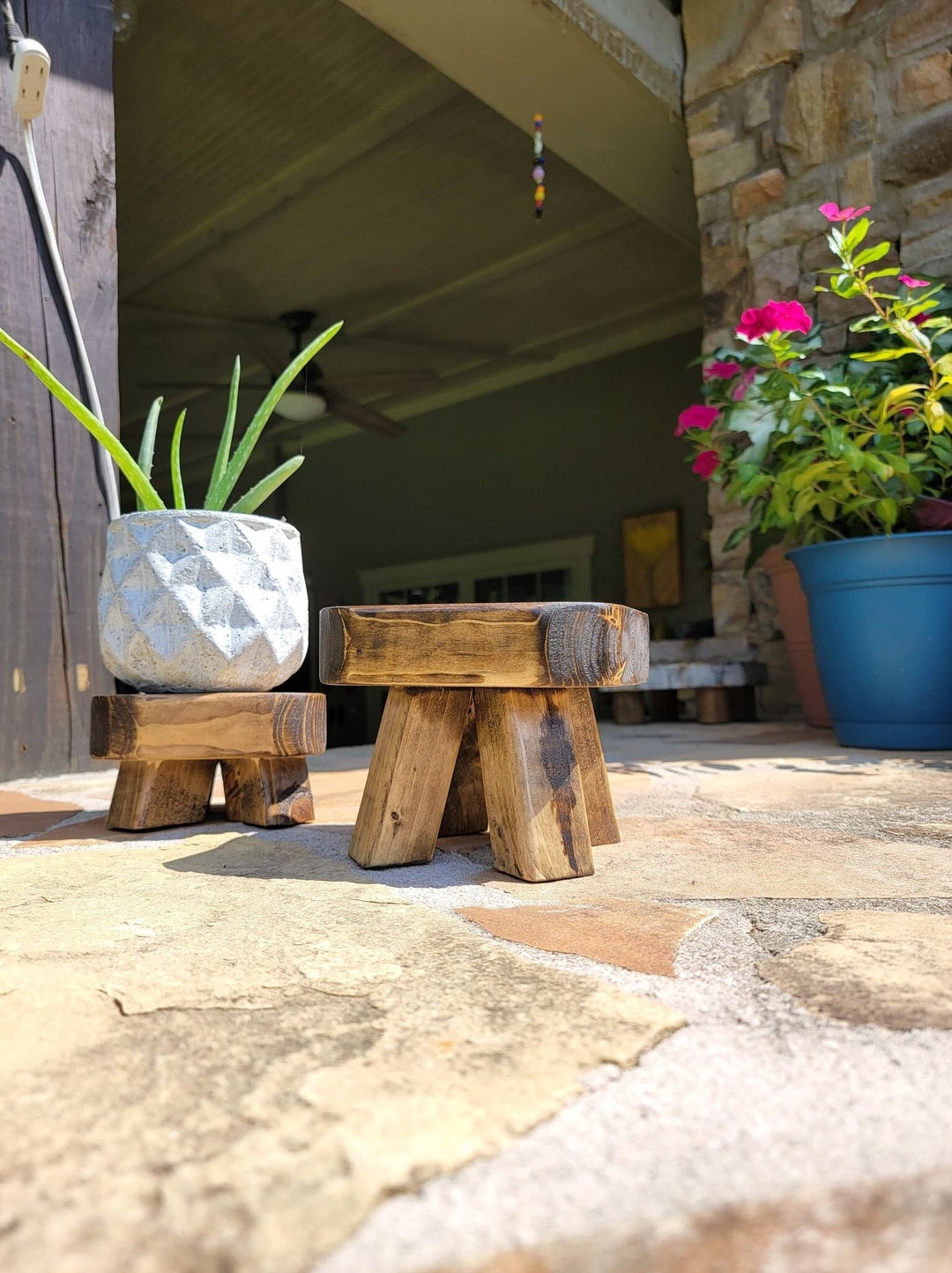 2 Mini Tabletop Solid Wood Rustic Plant Stand / Riser / Farmhouse Decor ...