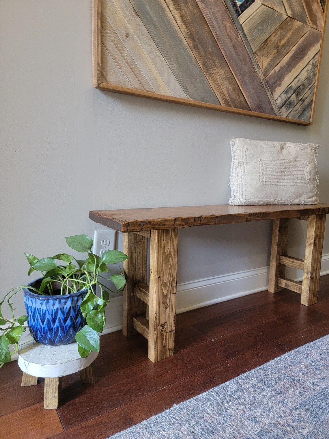 Double Rung Straight Leg Solid Wood Rustic Entryway Bench / End of Bed ...